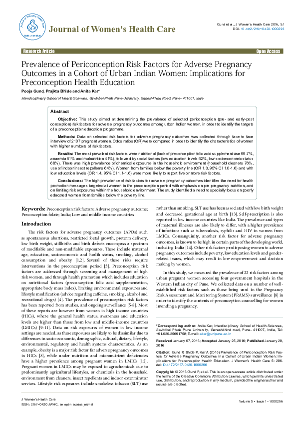 (PDF) Prevalence of Periconception Risk Factors for Adverse Pregnancy ...
