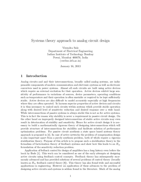 (PDF) Systems theory approach to analog circuit design
