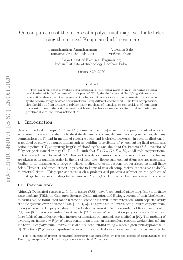 Pdf On Computation Of The Inverse Of A Polynomial Map Over Finite Fields Using The Reduced