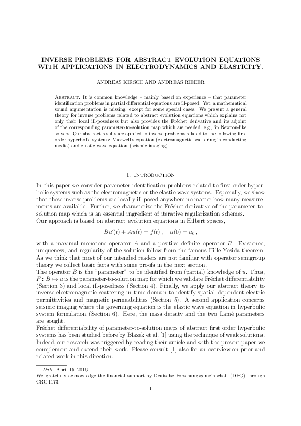 (PDF) Inverse problems for abstract evolution equations with applications in electrodynamics and ...