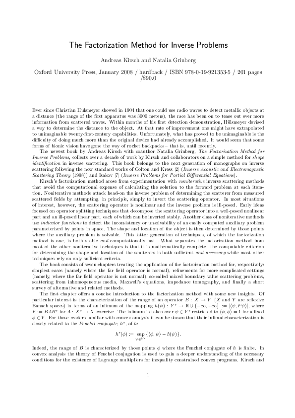 (PDF) The Factorization Method for Inverse Problems