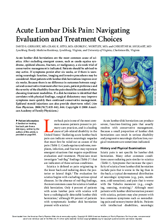 (PDF) Acute lumbar disk pain: navigating evaluation and treatment choices