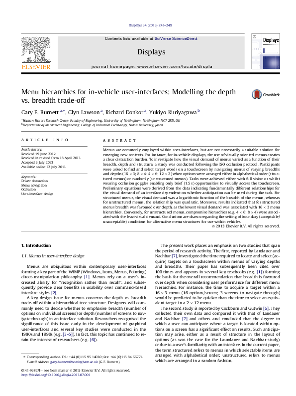 (PDF) Menu hierarchies for in-vehicle user-interfaces: Modelling the ...