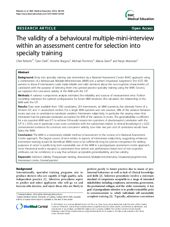 (PDF) The validity of a behavioural multiple-mini-interview within an ...