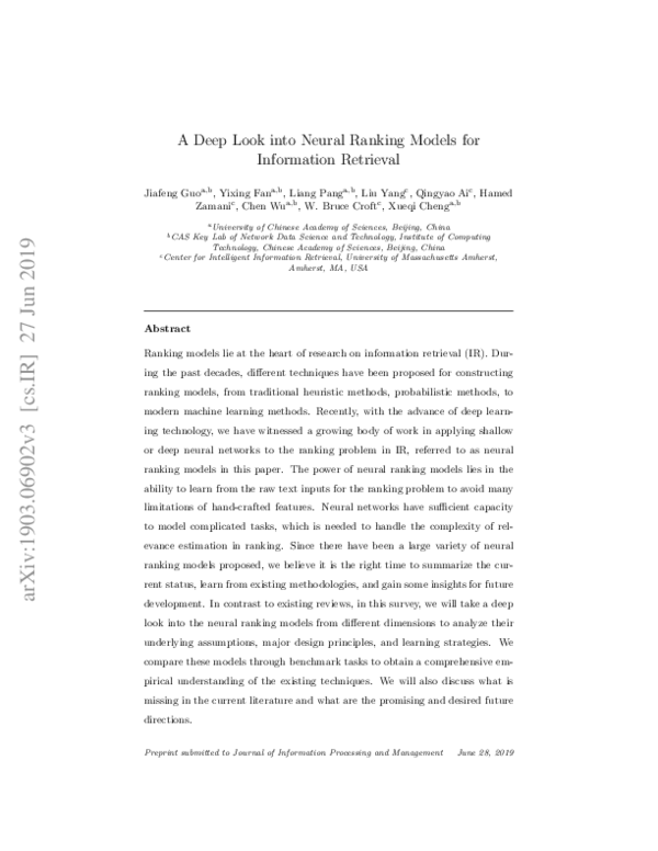 (PDF) A Deep Look into neural ranking models for information retrieval