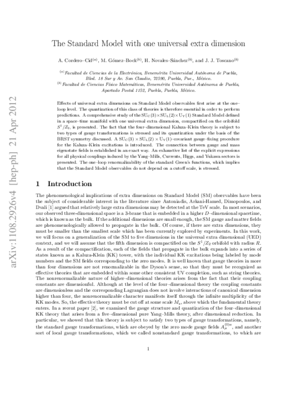 (PDF) The Standard Model with one universal extra dimension