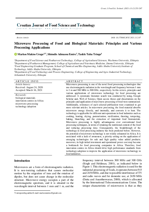 (PDF) Microwave Processing of Food and Biological Materials: Principles ...