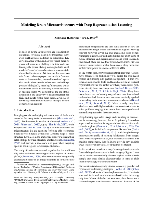 Pdf Modeling Brain Microarchitecture With Deep Representation Learning