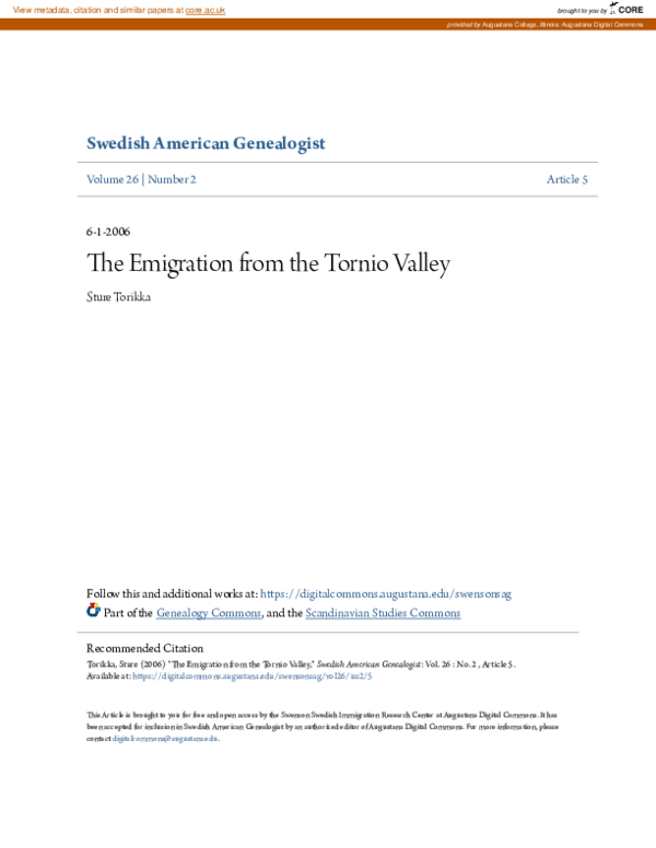 (PDF) The Emigration from the Tornio Valley