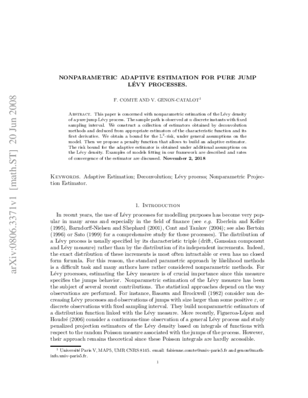 (PDF) Nonparametric adaptive estimation for pure jump Lévy processes