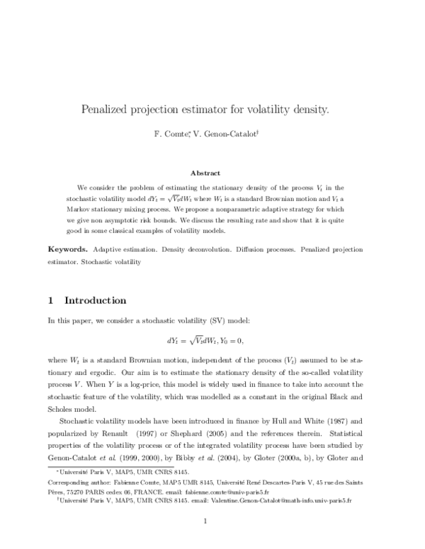 (PDF) Penalized Projection Estimator for Volatility Density