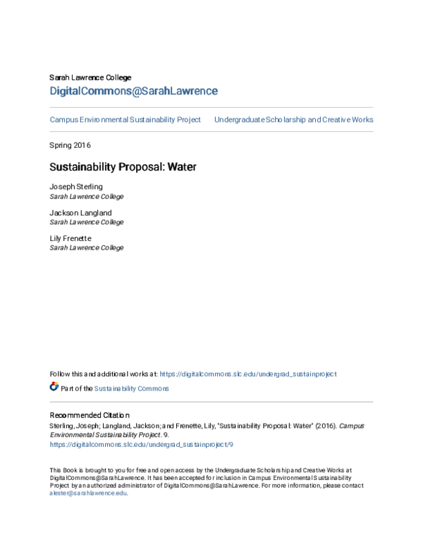 (PDF) Sustainability Proposal: Water