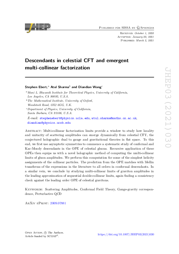 (PDF) Descendants in celestial CFT and emergent multi-collinear factorization