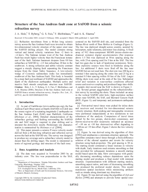 (PDF) Structure of the San Andreas fault zone at SAFOD from a seismic ...