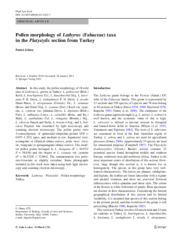 (PDF) Pollen morphology of Lathyrus (Fabaceae) taxa in the Platystylis ...