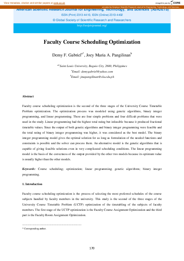 (PDF) Faculty Course Scheduling Optimization