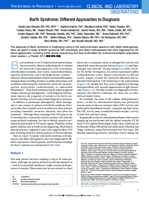 Pdf Barth Syndrome Different Approaches To Diagnosis