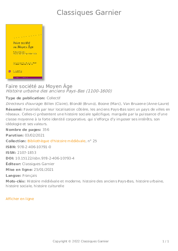 (PDF) Faire société au Moyen Âge : histoire urbaine des anciens Pays ...