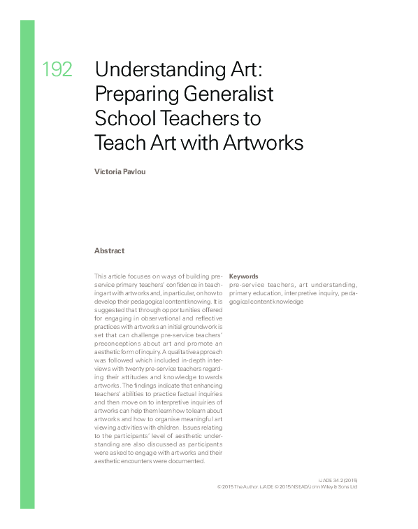 (PDF) Understanding Art: Preparing Generalist School Teachers to Teach ...