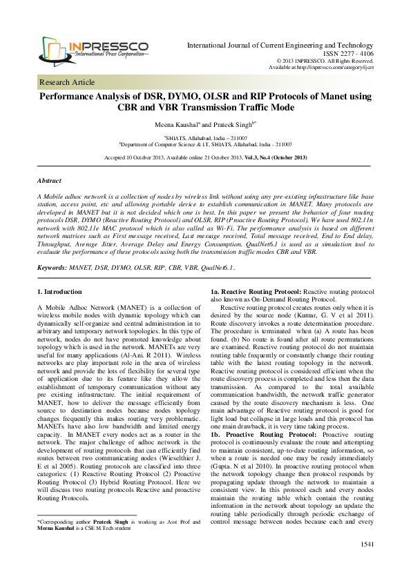 Pdf Performance Analysis Of Dsr Dymo Olsr And Rip Protocols Of