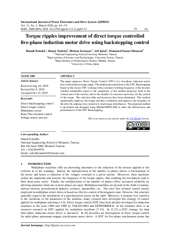 (PDF) Torque ripples improvement of direct torque controlled five-phase induction motor drive ...