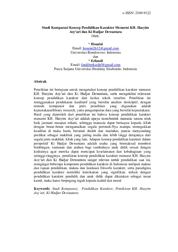 (PDF) Studi Komparasi Konsep Pendidikan Karakter Menurut KH. Hasyim Asy’ari dan Ki Hadjar Dewantara