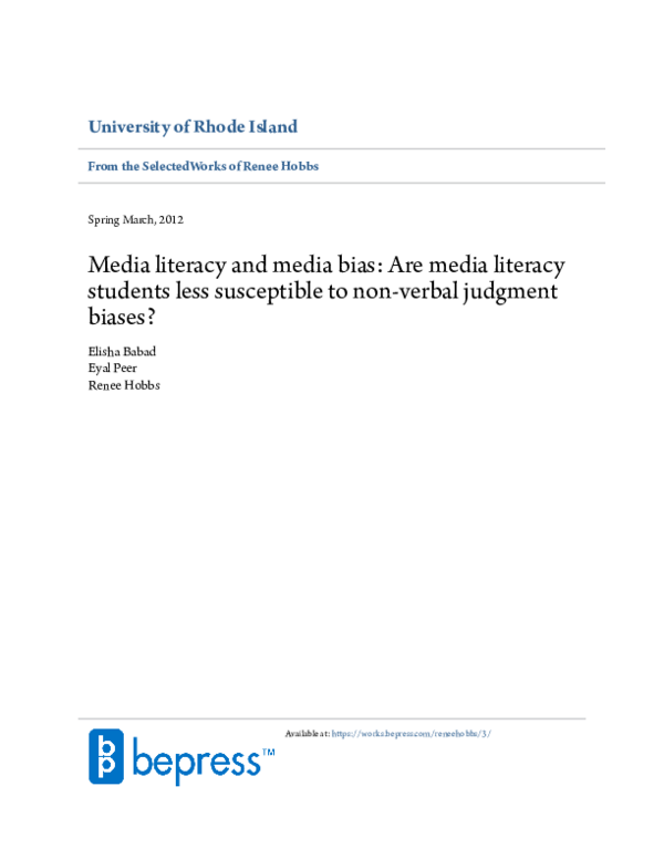 (PDF) Media literacy and media bias: Are media literacy students less ...