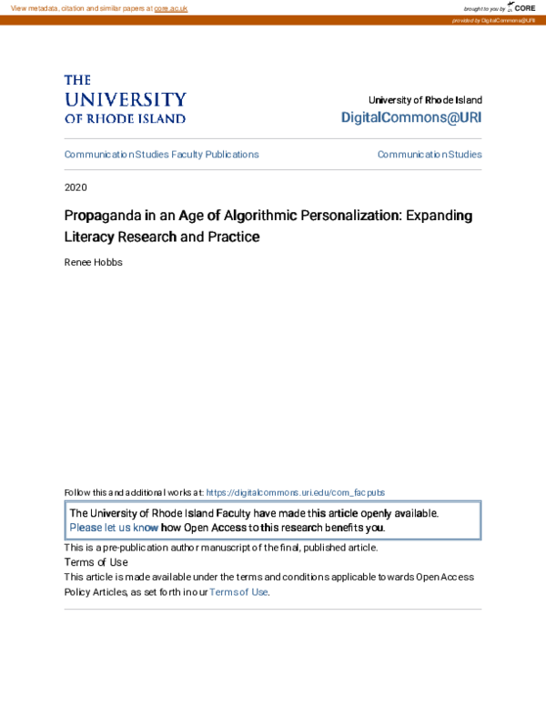 (PDF) Propaganda in an Age of Algorithmic Personalization: Expanding ...