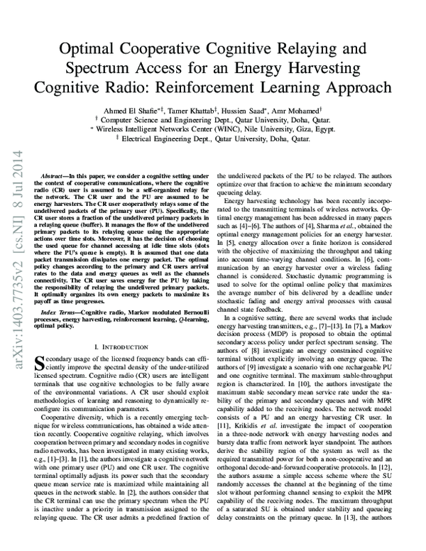 (PDF) Optimal cooperative cognitive relaying and spectrum access for an energy harvesting ...