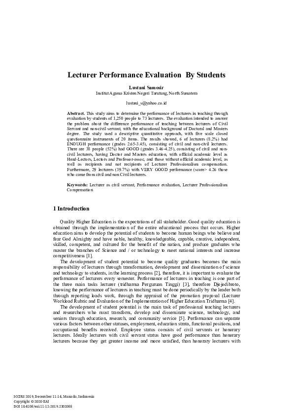 (PDF) An Analysis on the Lecturer Performance Evaluation by Students