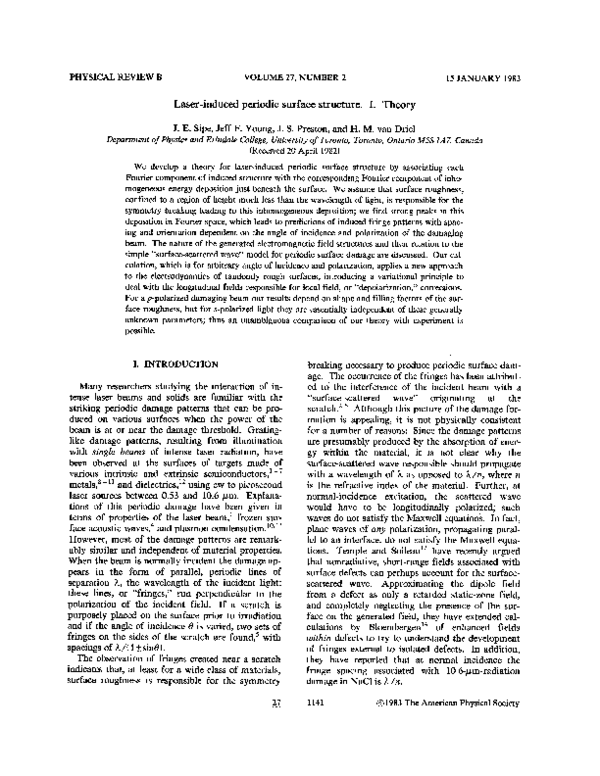 (PDF) Laser-induced periodic surface structure. I. Theory