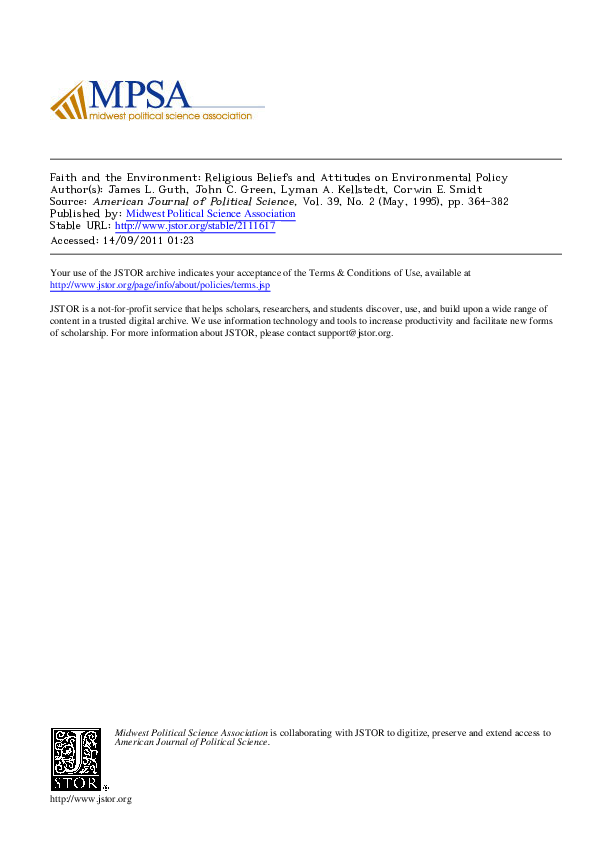 (PDF) Faith and the Environment: Religious Beliefs and Attitudes on ...