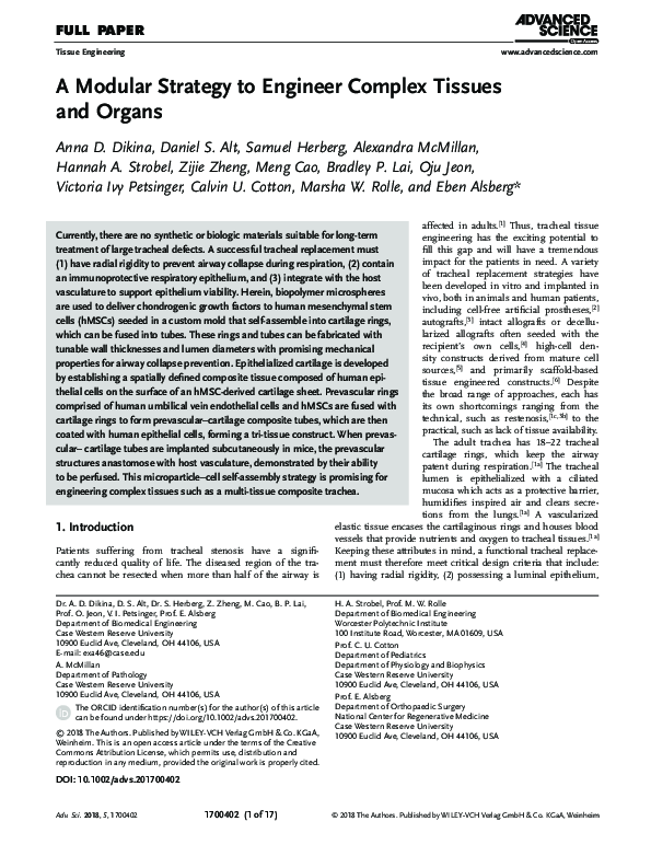 (PDF) A Modular Strategy to Engineer Complex Tissues and Organs