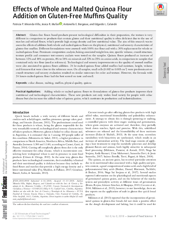 (PDF) Effects of Whole and Malted Quinoa Flour Addition on Gluten-Free ...