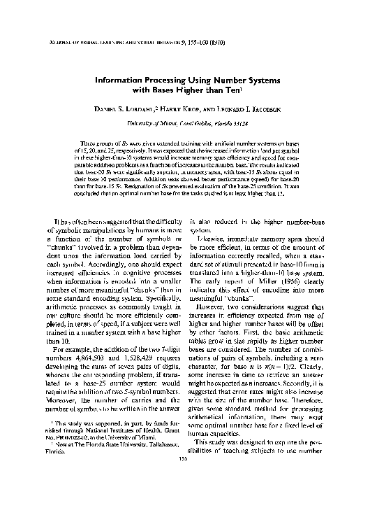 (PDF) Information processing using number systems with bases higher than ten