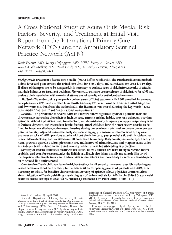 (PDF) A cross-national study of acute otitis media: risk factors ...
