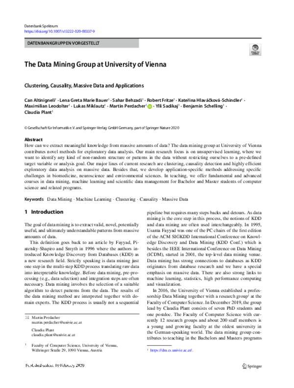 (PDF) The Data Mining Group at University of Vienna