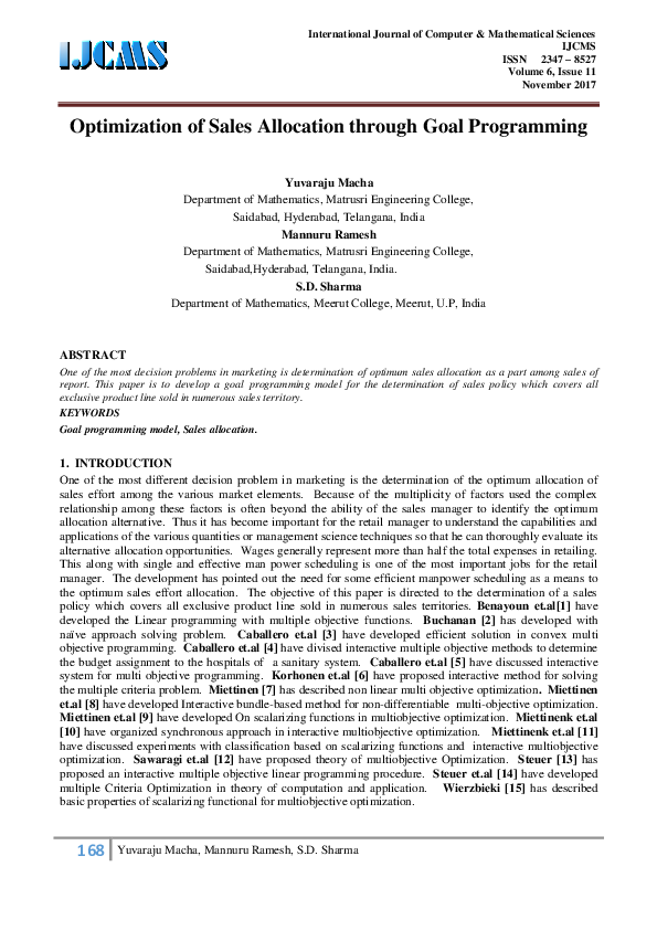 (PDF) 68 Optimization of Sales Allocation through Goal Programming