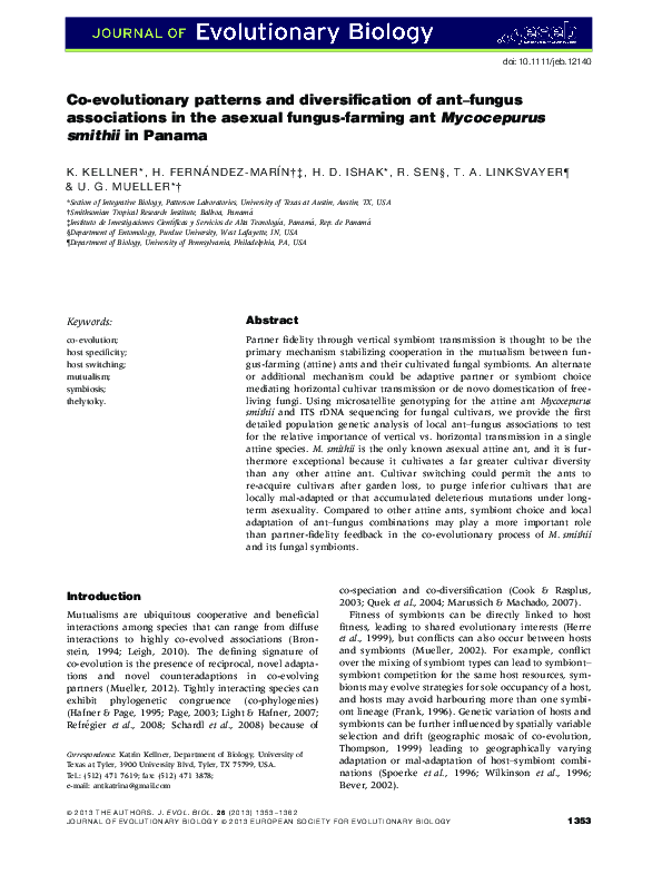 (PDF) Co-evolutionary patterns and diversification of ant-fungus ...