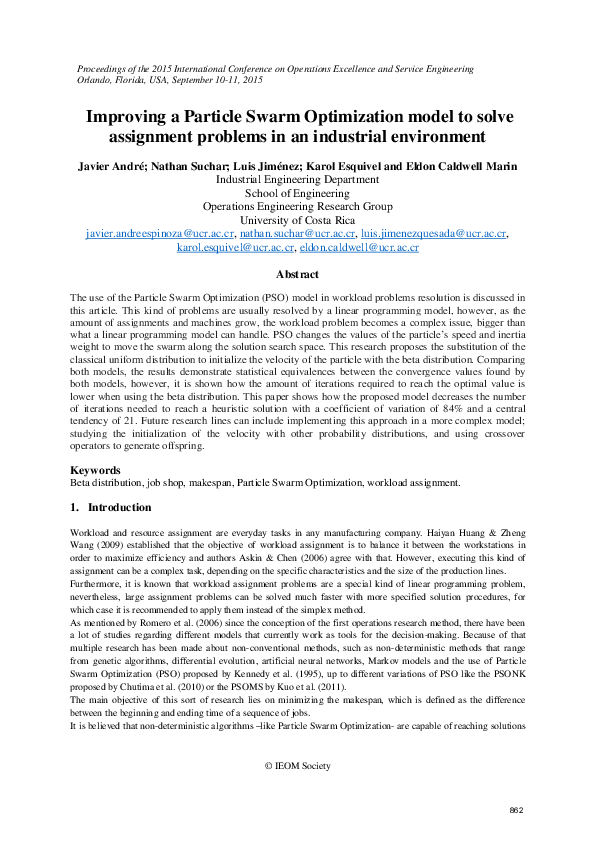 (PDF) Improving a Particle Swarm Optimization model to solve assignment ...