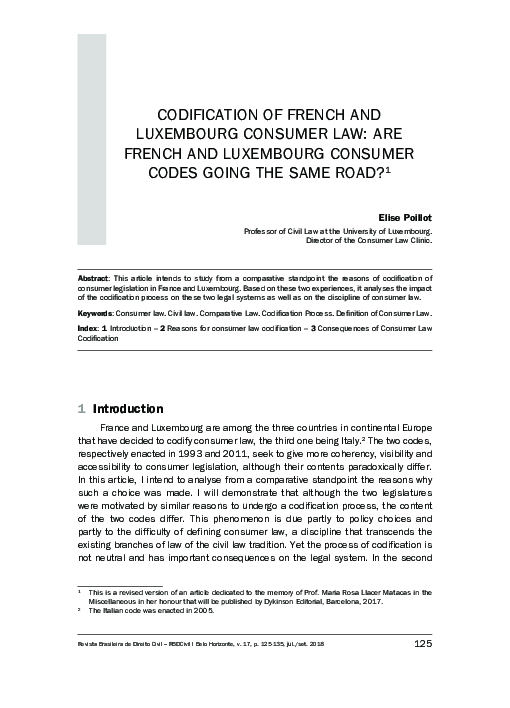 (PDF) Comparative Study of Consumer Code Codification in France and ...