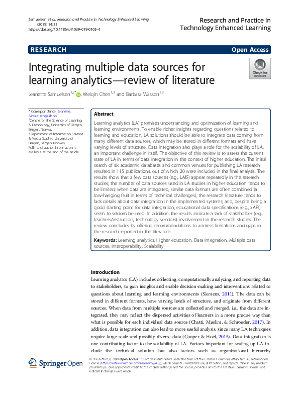 Pdf Integrating Multiple Data Sources For Learning Analytics—review