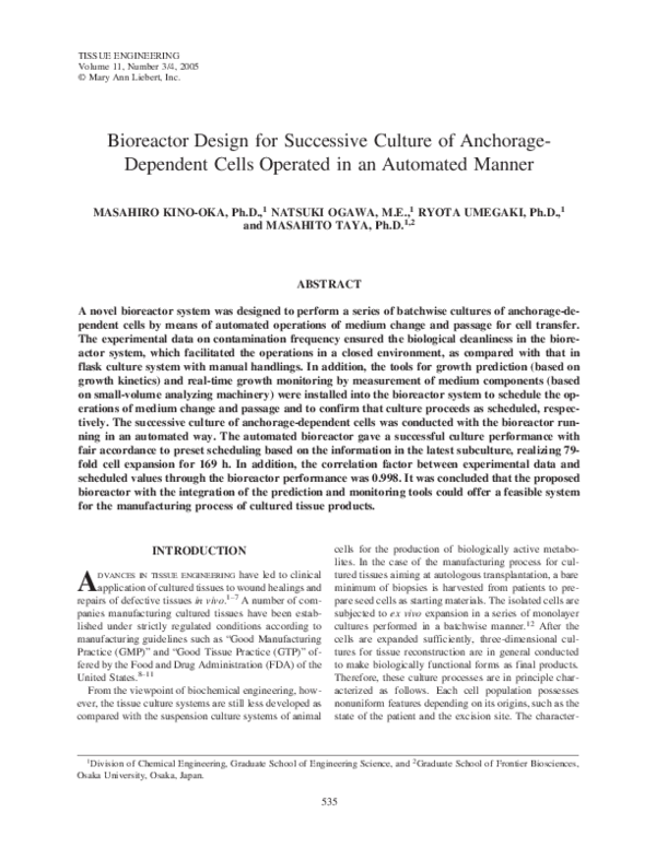 (PDF) Bioreactor Design for Successive Culture of Anchorage-Dependent ...