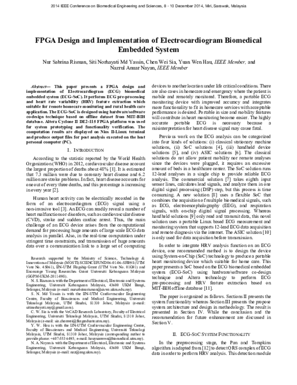 (PDF) FPGA design and implementation of Electrocardiogram biomedical embedded system