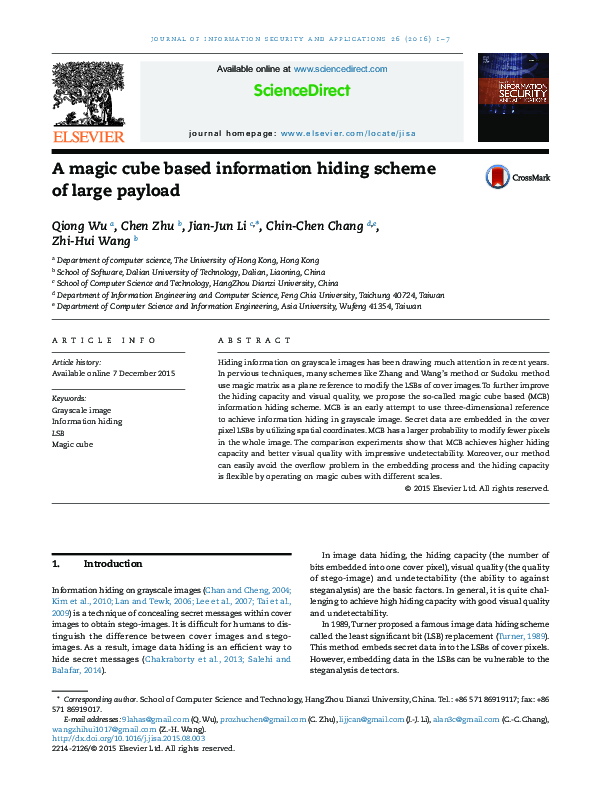 (PDF) A magic cube based information hiding scheme of large payload