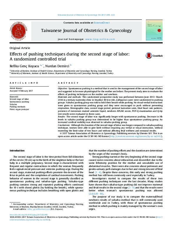 (PDF) Effects of pushing techniques during the second stage of labor: A ...