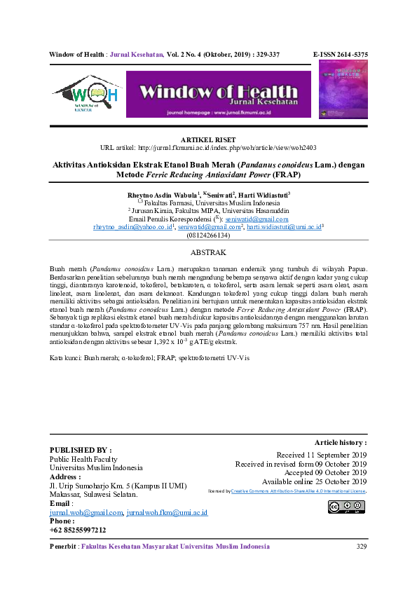 (PDF) Aktivitas Antioksidan Ekstrak Etanol Buah Merah (Pandanus ...