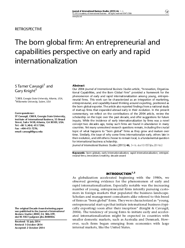 (PDF) The born global firm: An entrepreneurial and capabilities perspective on early and rapid ...