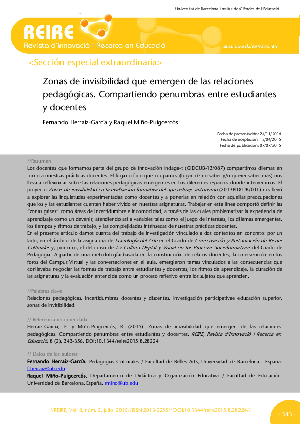 (PDF) Zonas de invisibilidad que emergen de las relaciones pedag gicas. Compartiendo penumbras ...