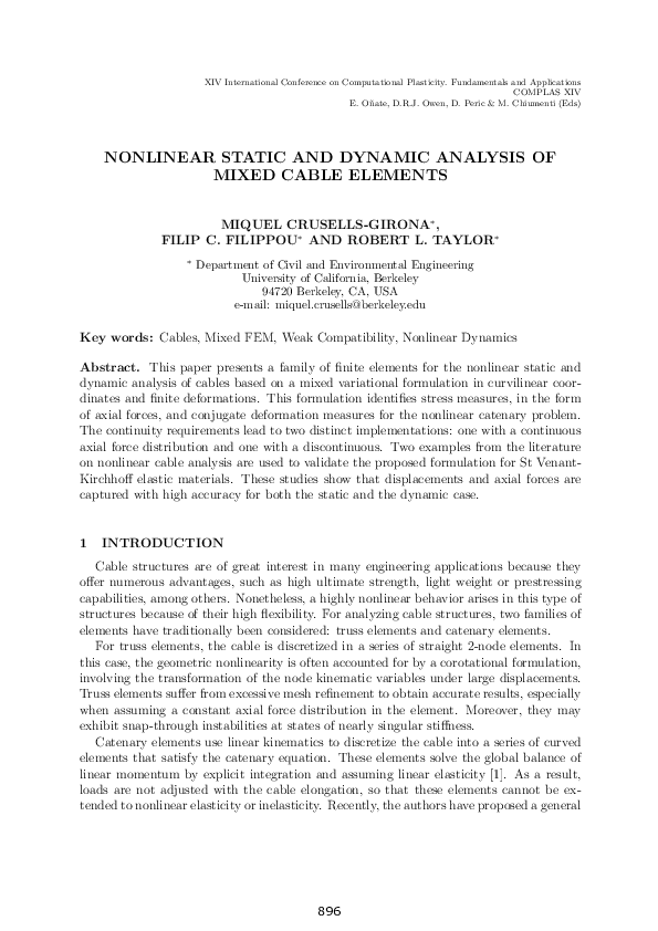 (PDF) Nonlinear static and dynamic analysis of mixed cable elements